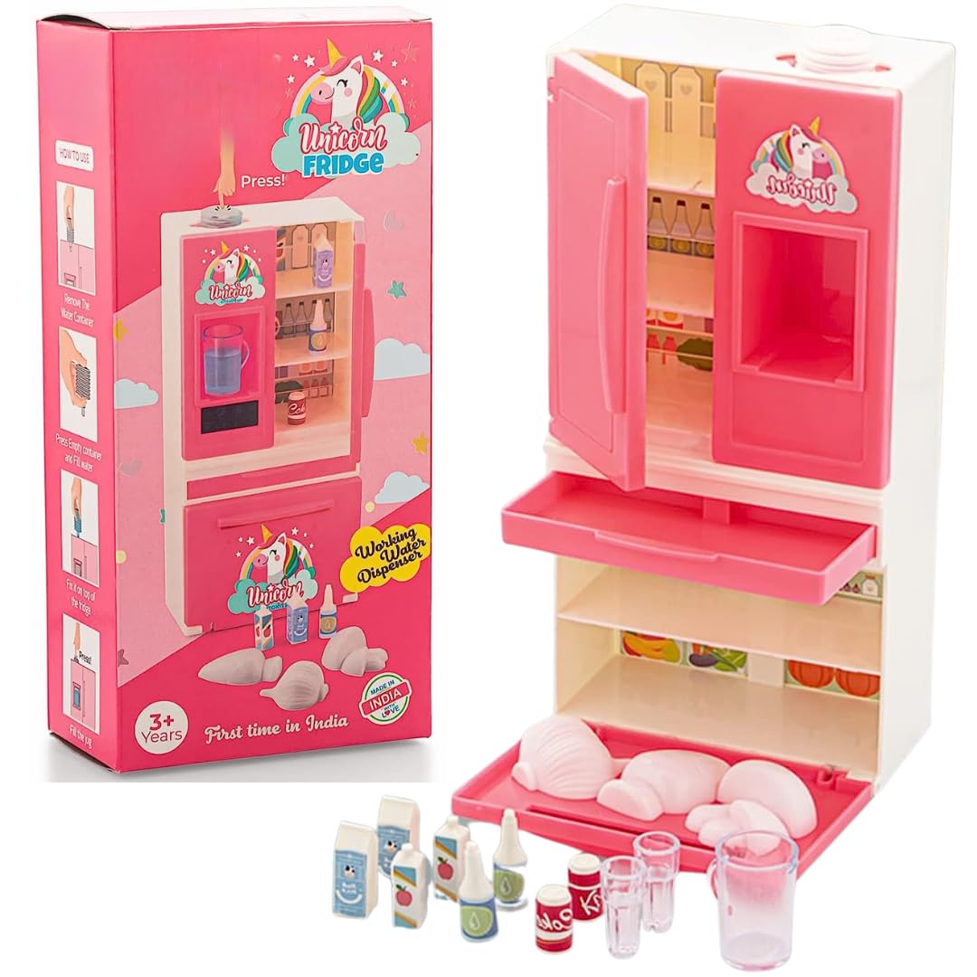 Storio Unicorn Pink Fridge Kitchen Set Toys Pretend Play Toy Set with